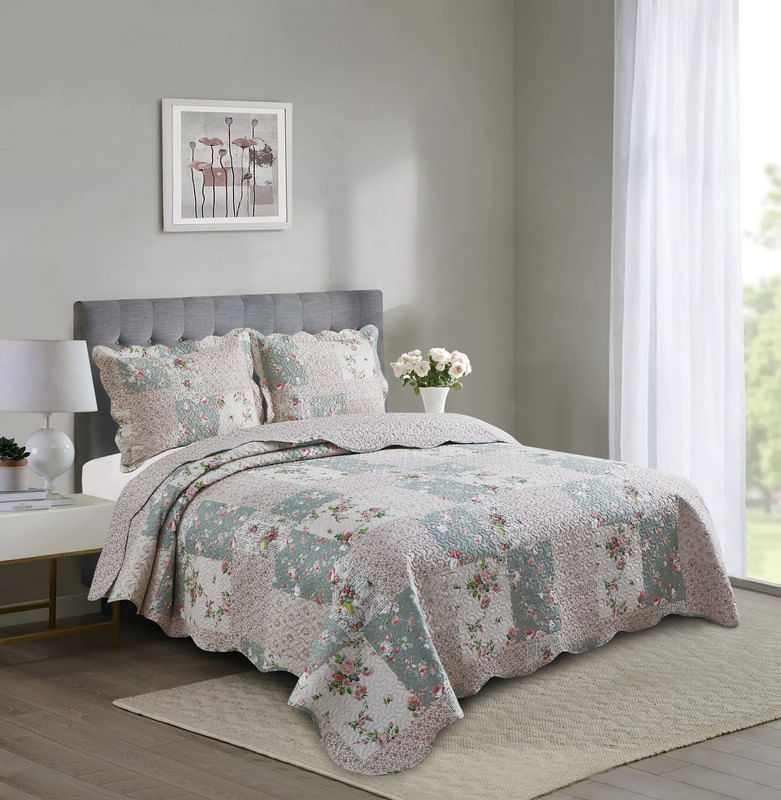 Kit de Colcha Camesa Evolution 03 Peças Queen Shely